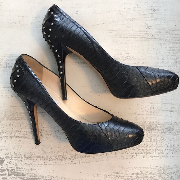 Jimmy Choo | Shoes | Rare Jimmy Choo Embossed Black Leather Cosmic Python Studded Heels 8eur 385 ...